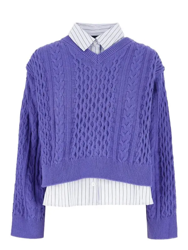 JUUN.J Layered Cable Knit Sweater - Blue