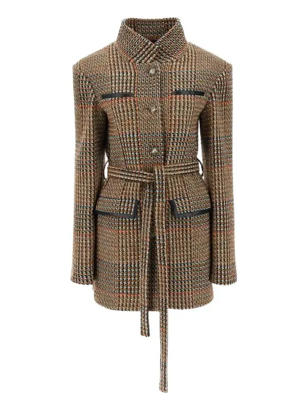 Stella McCartney Single-breasted Belted Plaid Coat - Brown