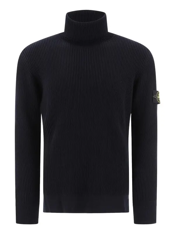 Stone Island Ribbed Roll Neck Sweater - Blue