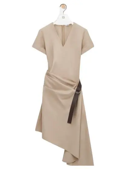 Loewe V-neck Asymmetrical Belted Dress - Light Brown