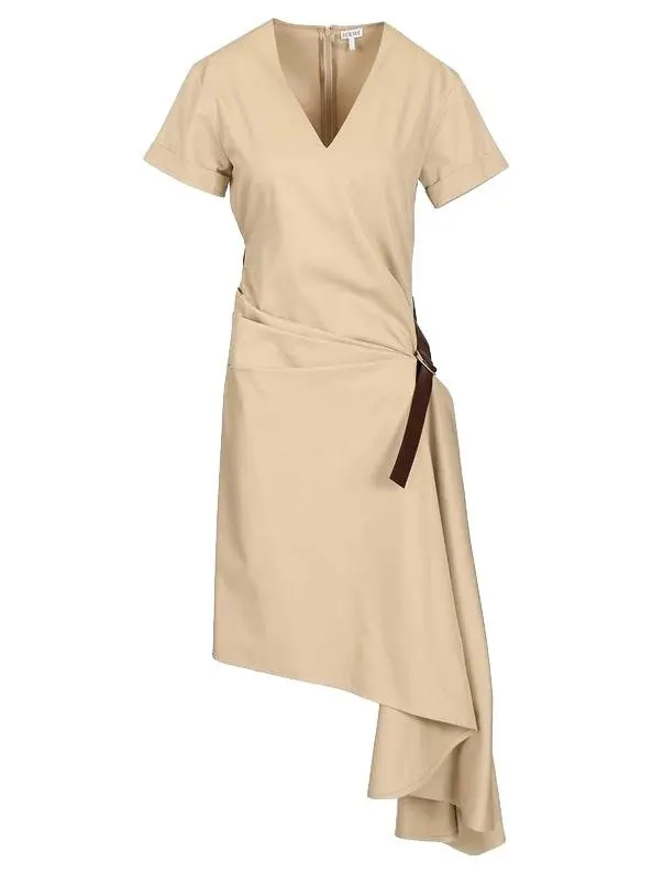 Loewe V-neck Asymmetrical Belted Dress - Light Brown