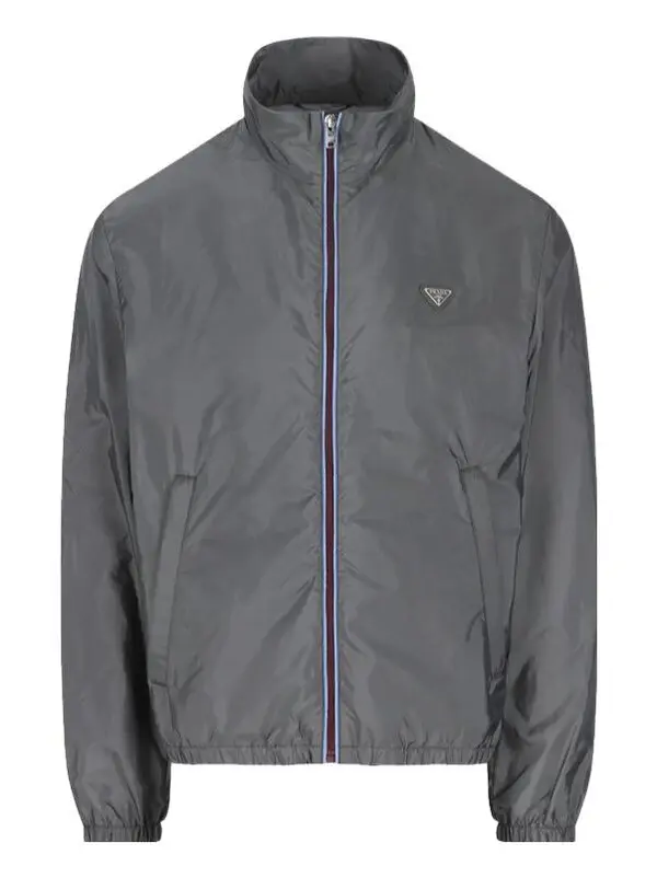 Prada Logo Plaque Zip-up Jacket - Gray