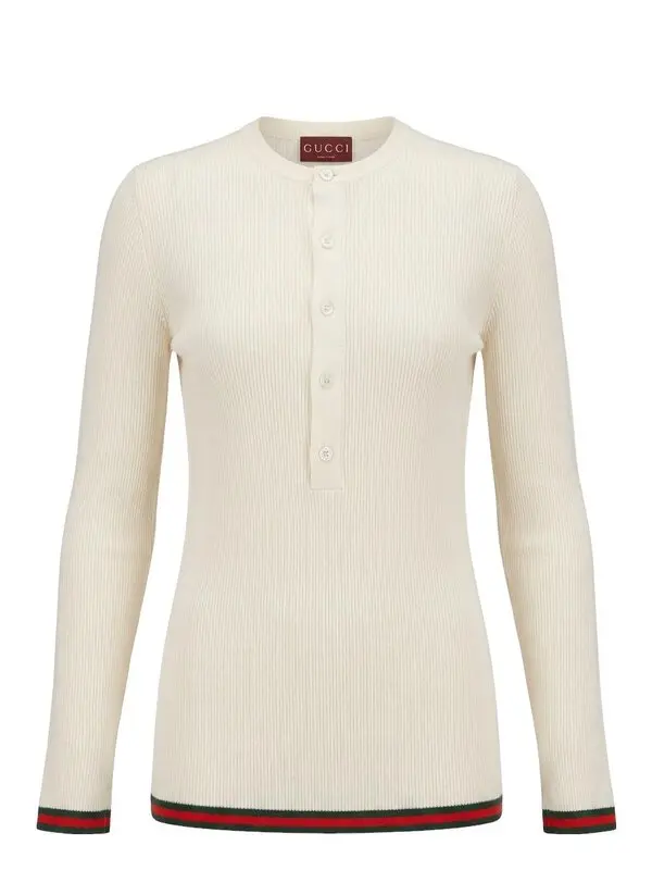 Gucci Button Detailed Ribbed Knit Sweater - White
