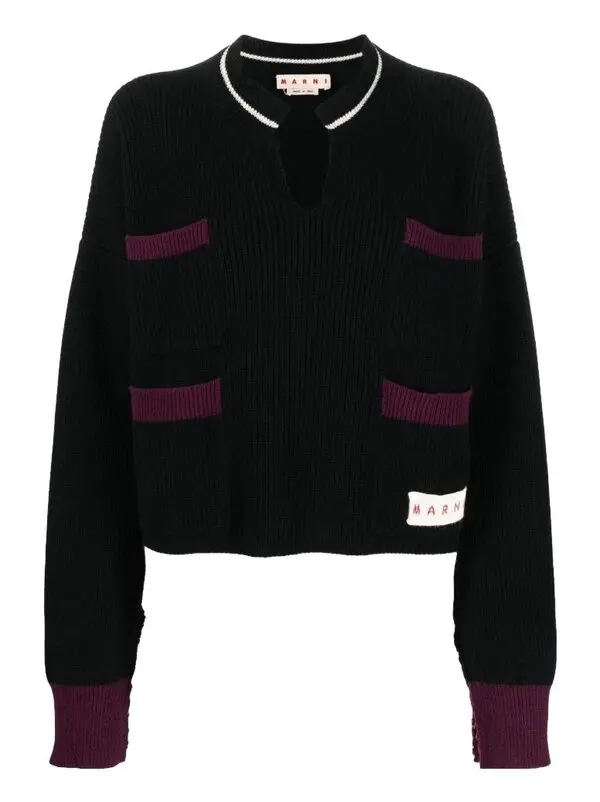 Marni Shetland Wool And Cotton Cropped Crewneck Sweater - Black
