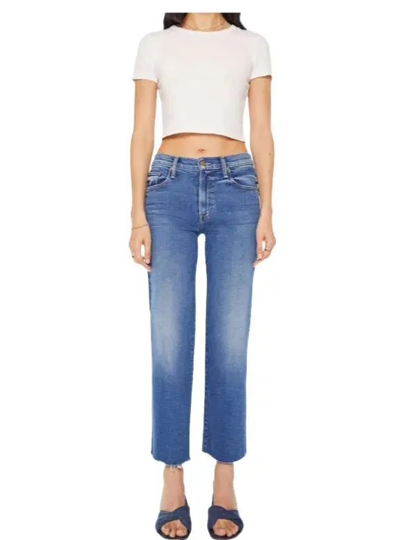 MOTHER The Mid Rise Rambler Zip Ankle Fray Jeans - No