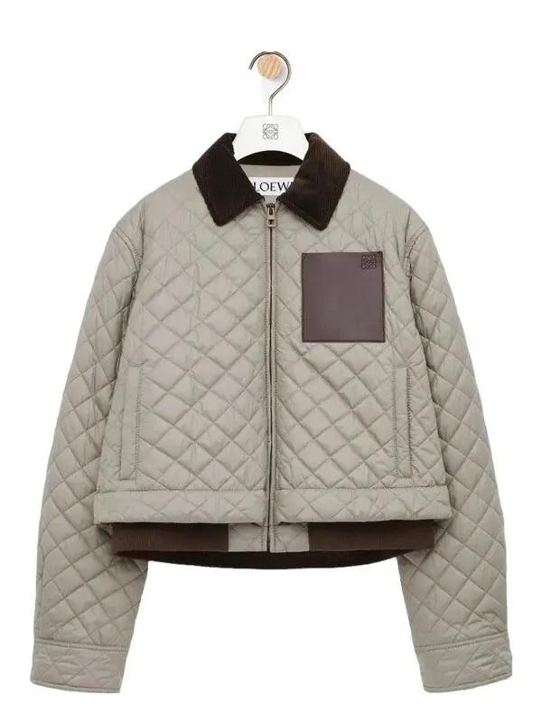 Loewe Quilted Zip-up Jacket With Contrasting Rib Knit Hem - Medium Gray