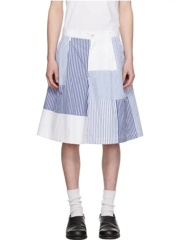 Comme Des Garçons Patchwork Striped Shorts - White