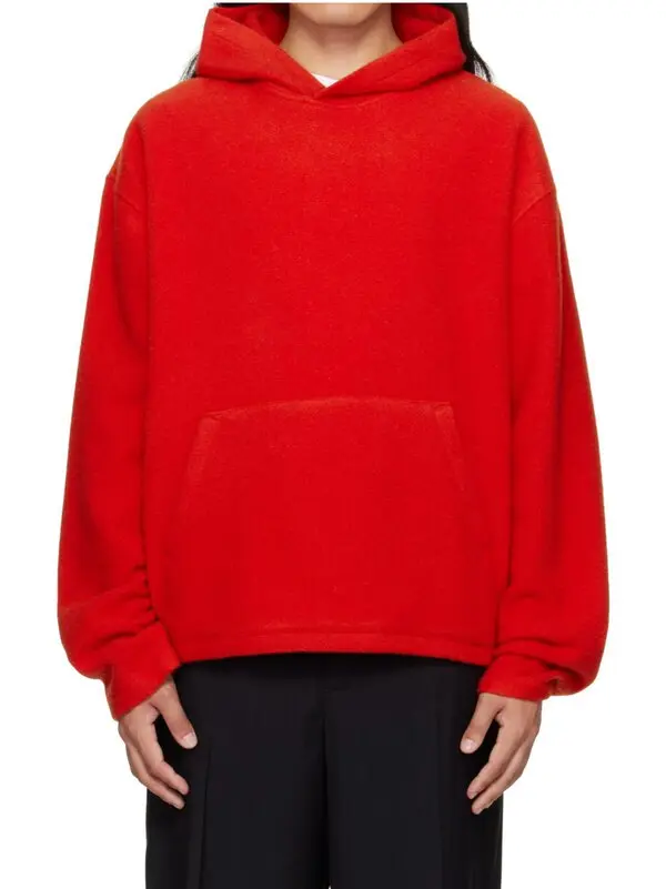 RIER Wool Fleece Hoodie With Kangaroo Pockets And Dropped Shoulders - Orange