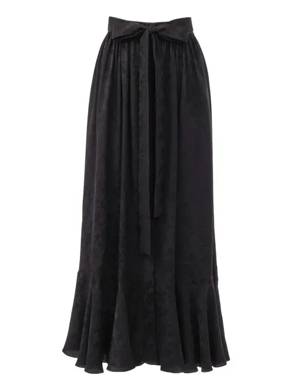 Chloé Rose Jacquard Gathered Midi Skirt - Black