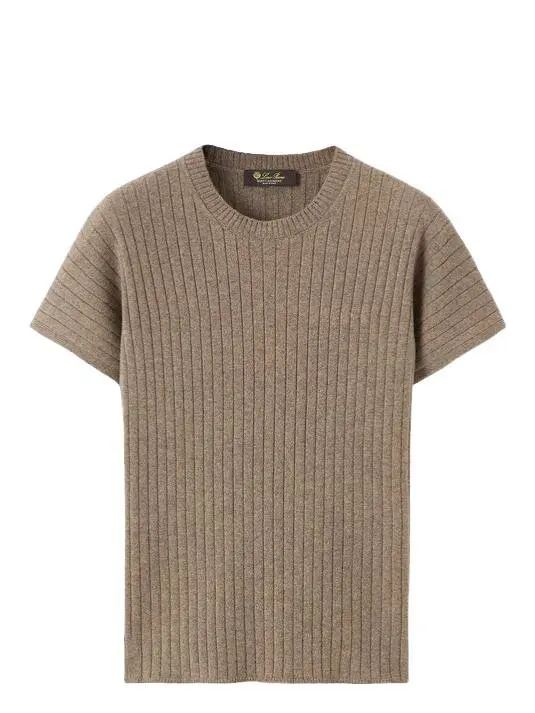 Loro Piana Ribbed Short Sleeve Sweater - Gray