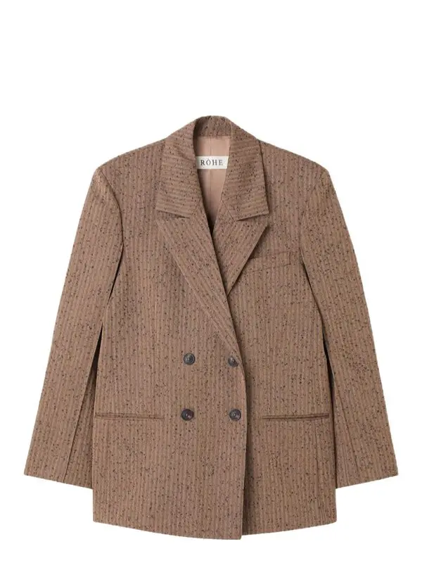 RÓHE Double Breasted Herringbone Blazer - Brown