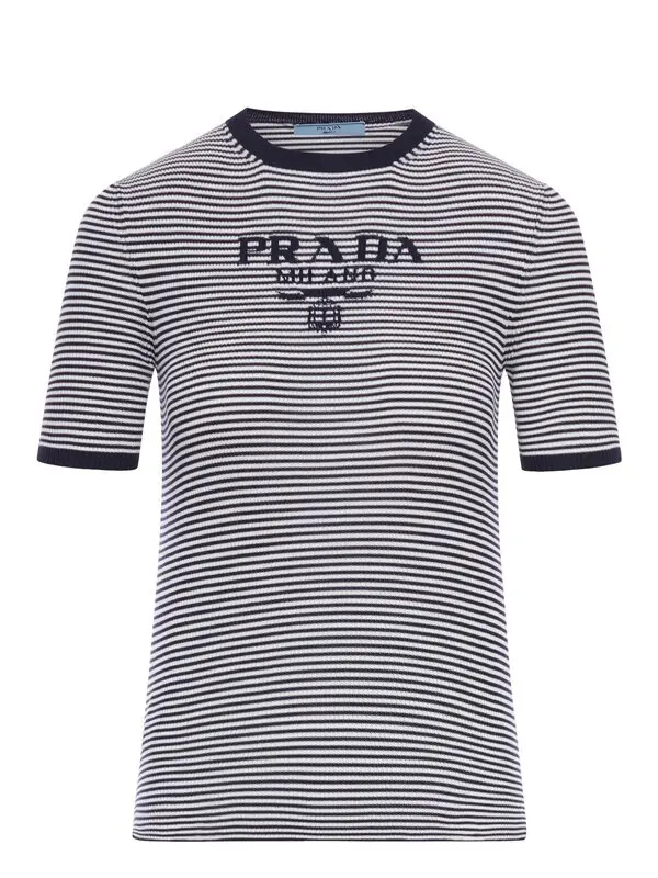 Prada Striped Short-sleeved Knit Jumper - White