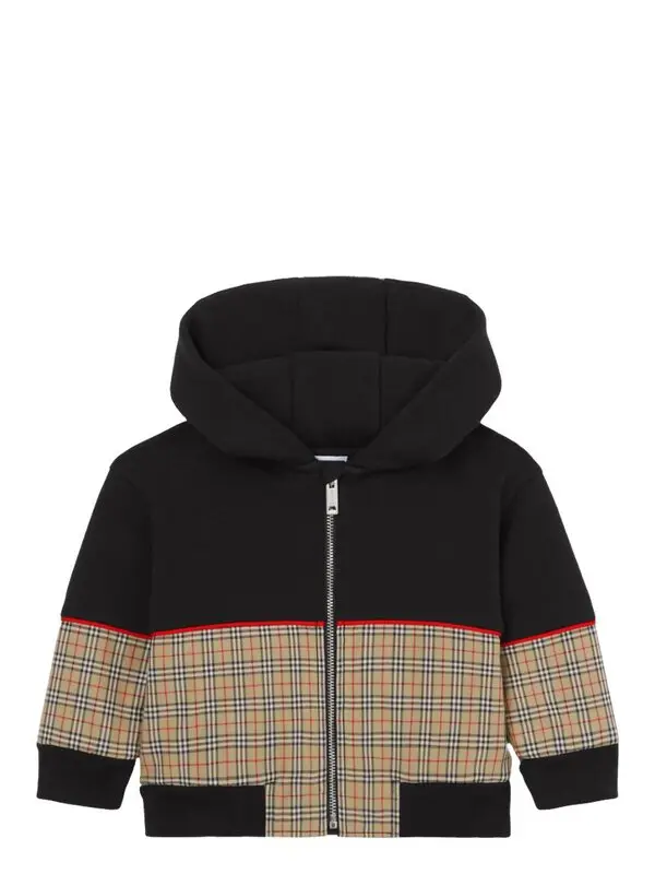 Burberry Panelled House Check Hooded Jacket - Black