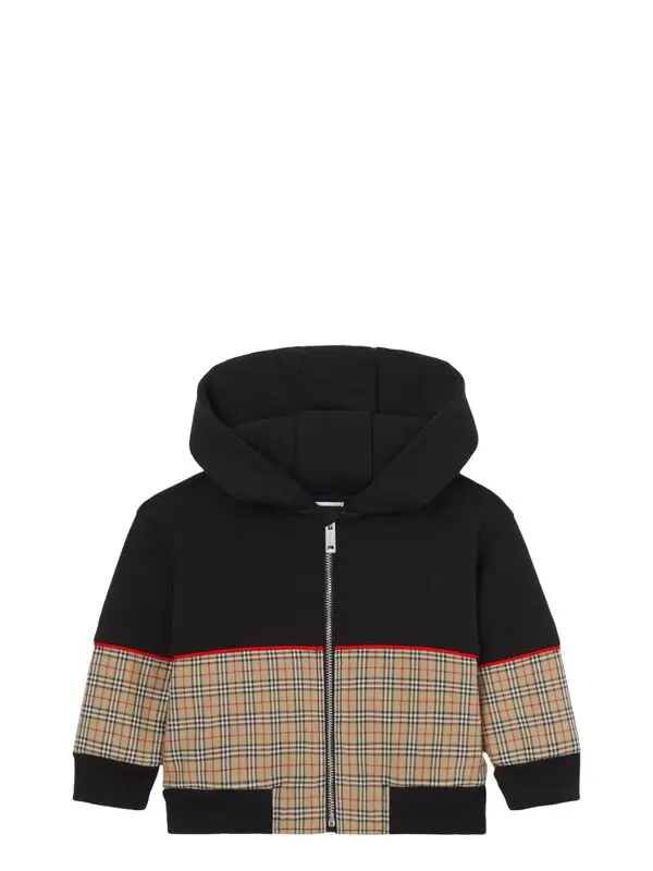 Burberry Panelled House Check Hooded Jacket - Black