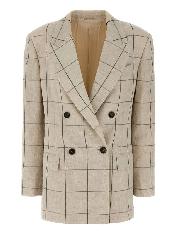 Brunello Cucinelli Checked Double-breasted Blazer - Nude