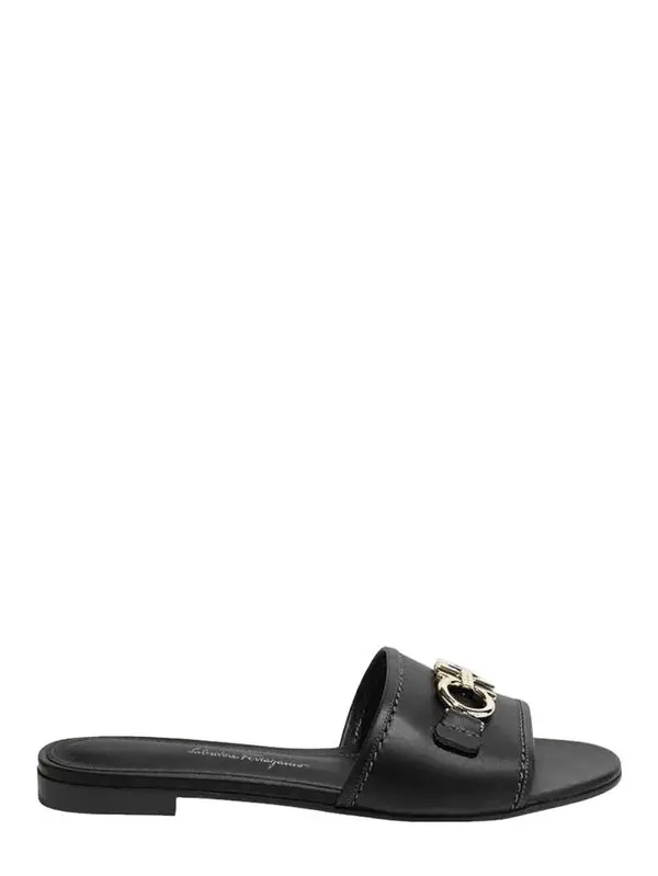FERRAGAMO Rhodes Leather Slides With Gancini Detail - Black