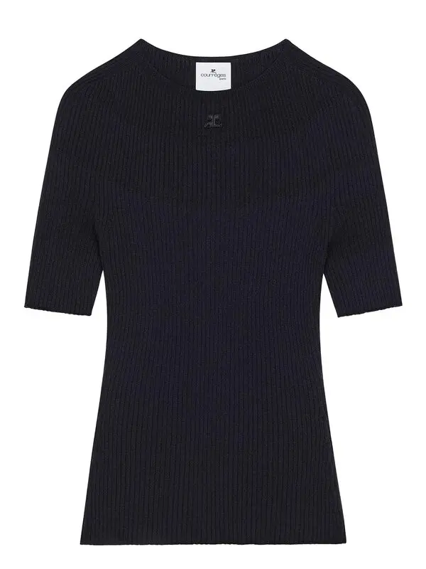 COURREGES Fine-ribbed Short Sleeve Jumper - Navy