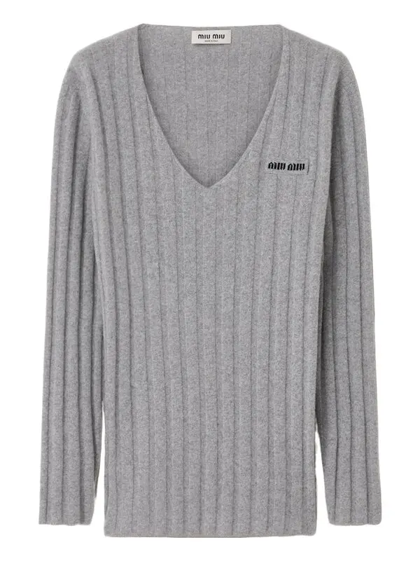 Miu Miu V-neck Knitted Jumper - Grey