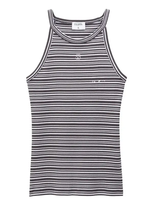 Filippa K Monogram-embroidered Striped Organic Cotton Tank Top - Black