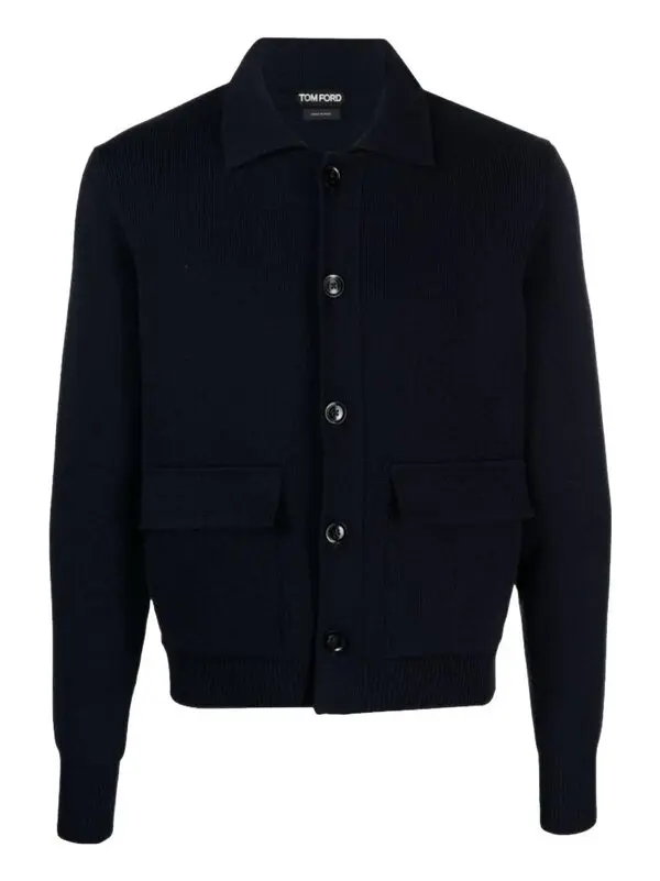 TOM FORD Pointed-collar Ribbed-knit Cardigan - Black