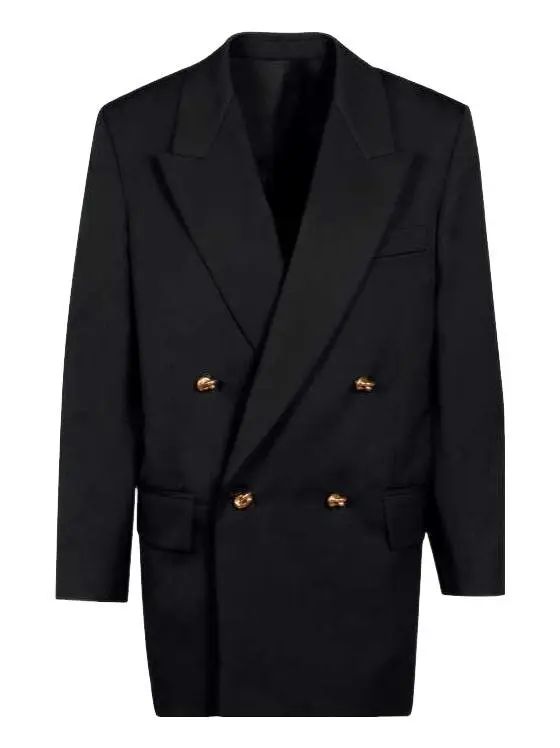 Bottega Veneta Double-breasted Long Sleeve Jacket - Black