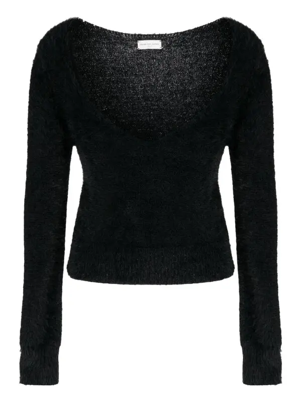 Dries Van Noten Fluffy V-neck Long-sleeve Sweater - Black