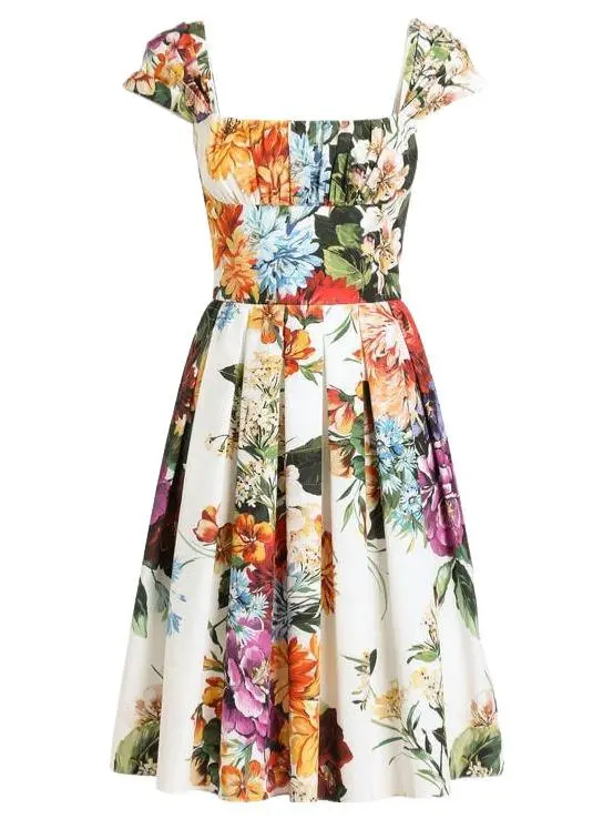 Dolce & Gabbana Floral Print Short Sleeve Dress - Multi-color