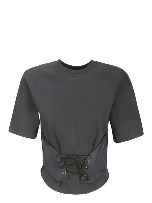 MUGLER Lace-up Corseted T-shirt - Black