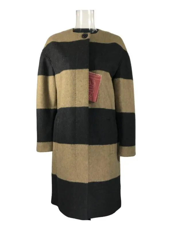 Max Mara Striped Round Neck Coat - Black