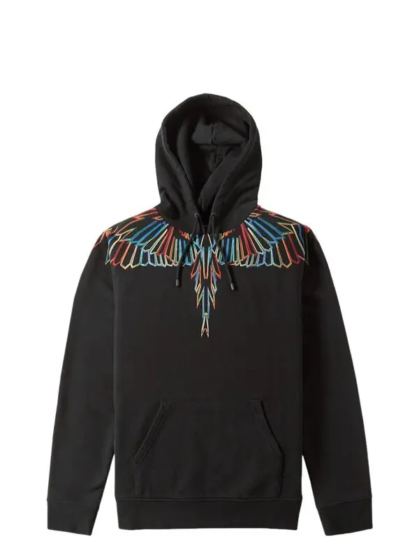 MARCELO BURLON COUNTY OF MILAN Wing Print Hooded Hooded Hoodie - Black
