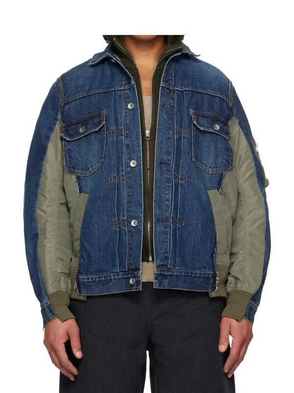 Sacai Patchwork Denim And Twill Jacket - Blue