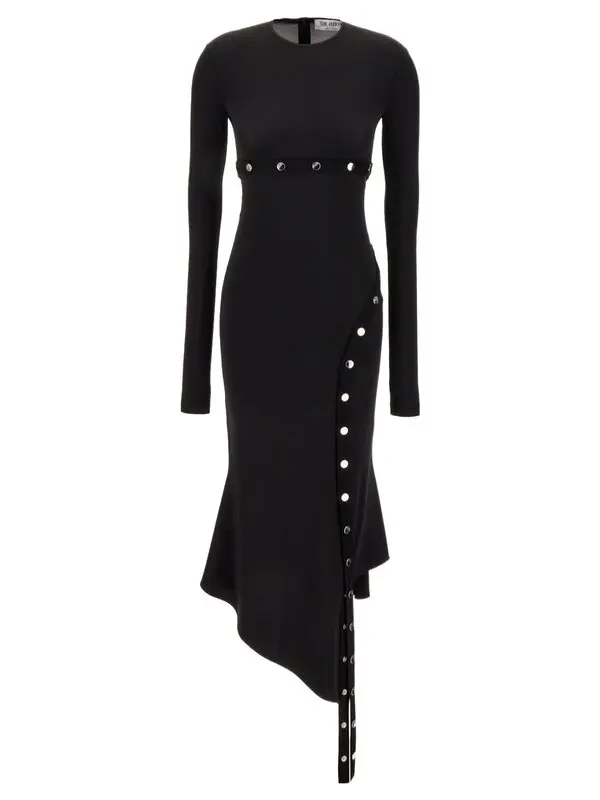 Attico Long-sleeved Dress With Asymmetrical Hem - Black