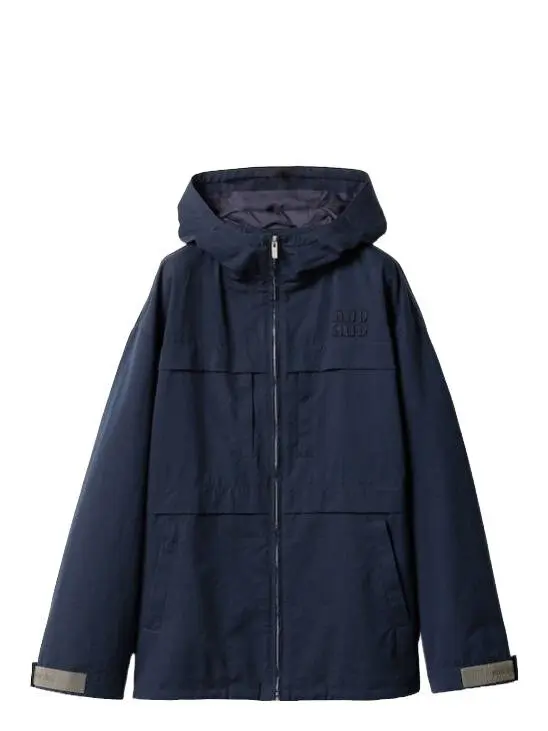Miu Miu Drawstring Hooded Zip-up Parka Coat - Blue