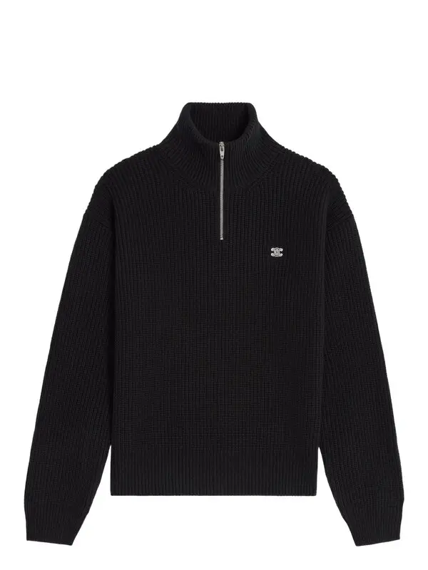 Celine Ribbed Wool Trucker Sweater - Black