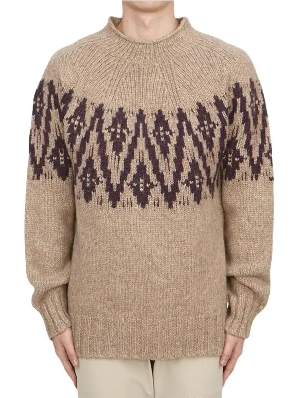 LARDINI Long Sleeve Patterned Sweater - Nude