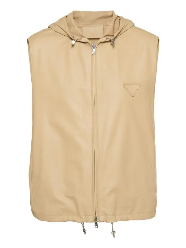 Prada Leather Vest With Hood - Khaki