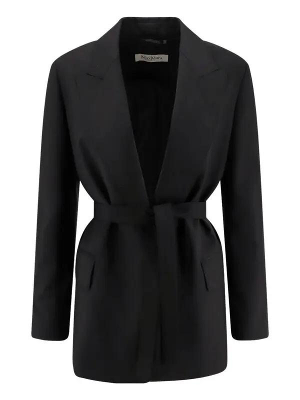 Max Mara Belted Woolen Cloth Blazer - Black