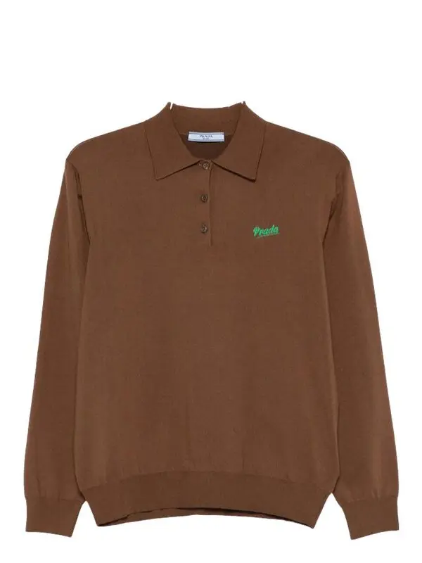 Prada Long Sleeved Knitted Polo Jumper - Brown