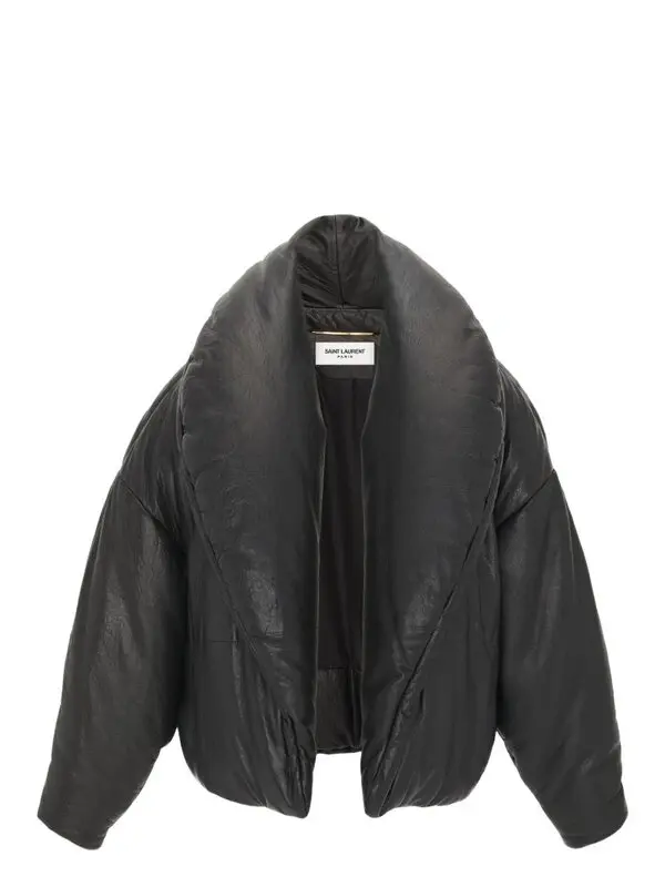 Saint Laurent Cassandre Puffer Jacket With Emblem - Black