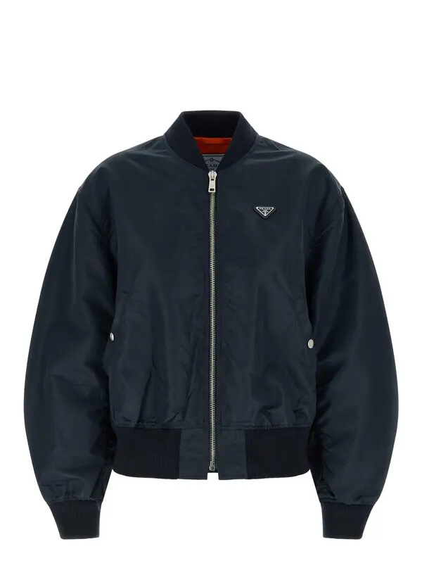 Prada Logo Zip-up Bomber Jacket - Blue