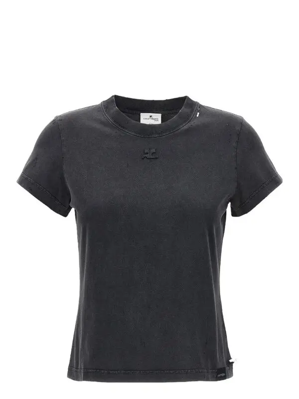 COURREGES Courrèges Distressed Crewneck T-shirt - Black