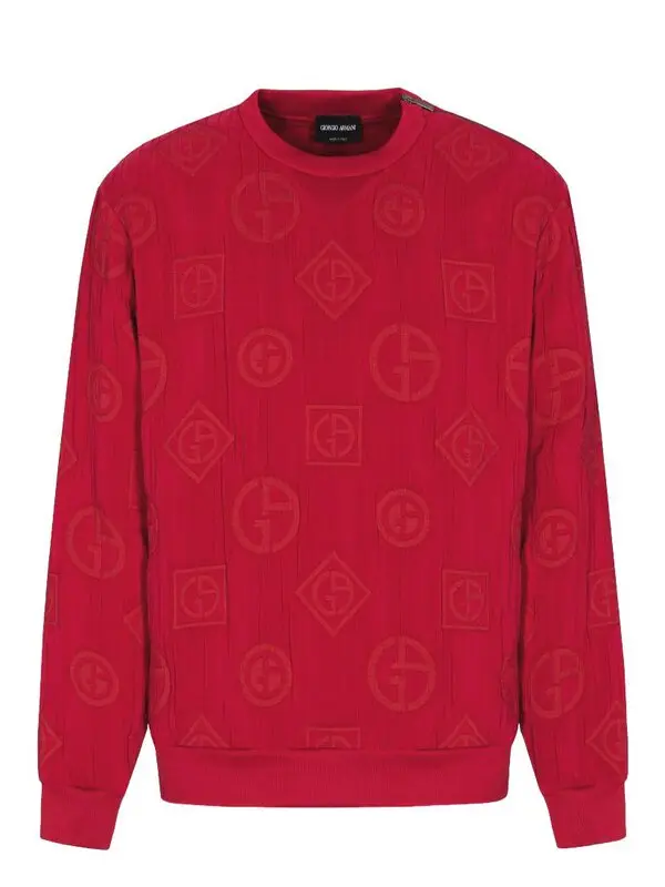 Giorgio Armani Full Body Logo Round Neck Sweater - Red