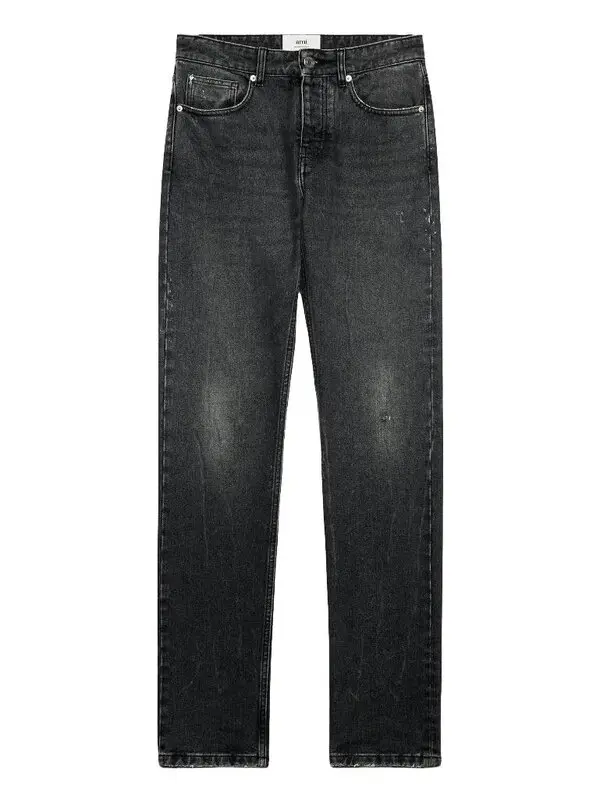 Ami Straight Leg Jeans With Logo Patch - Black