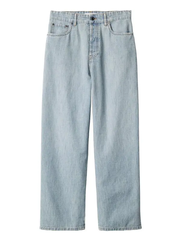 Miu Miu Logo Embroidered Relaxed Fit Denim Jeans - Light Blue
