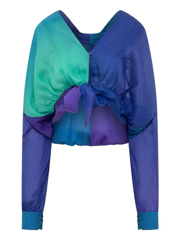 FORTE_FORTE Colorblocked V-neck Blouse - Blue