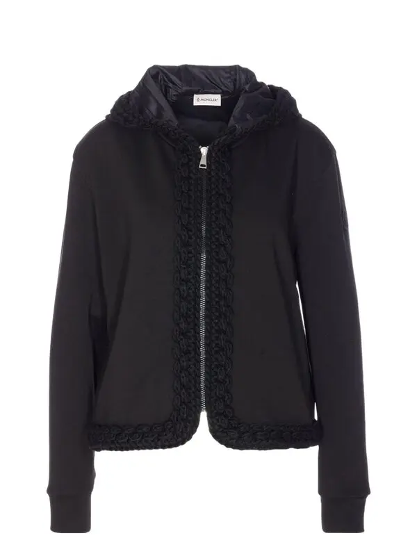 Moncler Zip-up Drawstring Hoodie With Textured Trim - Black
