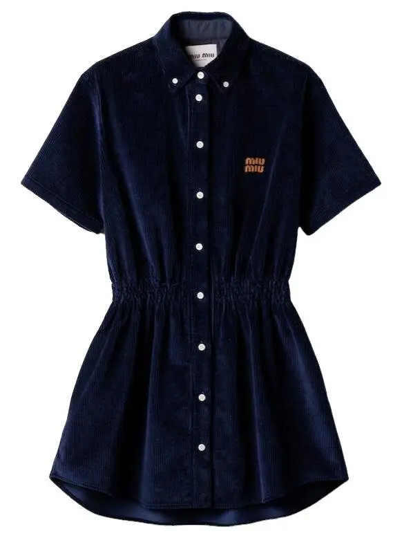 Miu Miu Short-sleeved Corduroy Shirt Dress - Navy Blue