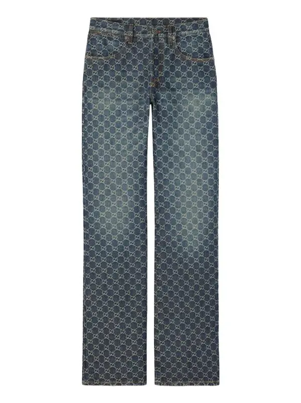 Gucci Gg Cotton Denim Jacquard Pants - Blue