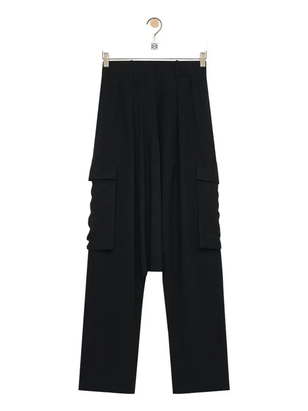 Loewe Relaxed Fit Stretch Viscose Cargo Trousers - Black