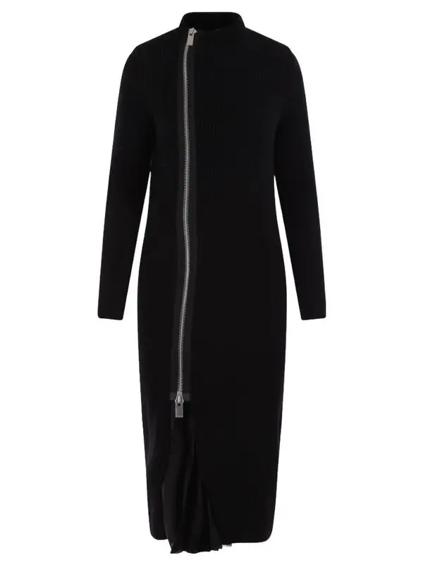 Sacai Layered Pleated Zip-up Midi Dress - Black